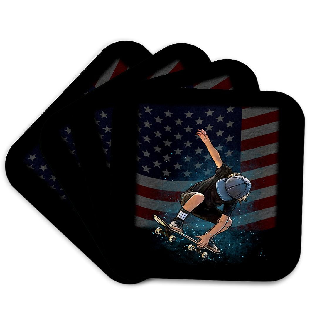 3drose, Funny Skater Skating Skateboarder with United States Flag, Set ...