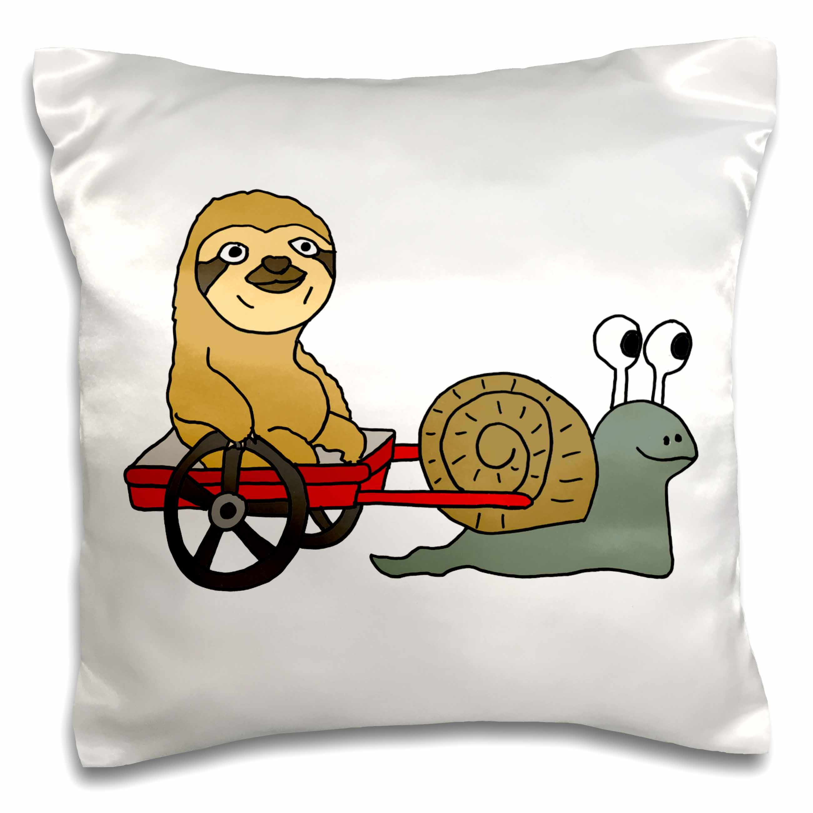 3drose, Funny Sloth in Red Wagon Pulled by Snail, 16x16 inch Pillow ...