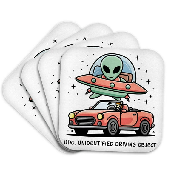 3drose, Funny Space Alien Udo Unidentified Driving Object Car, Set of 4 ...