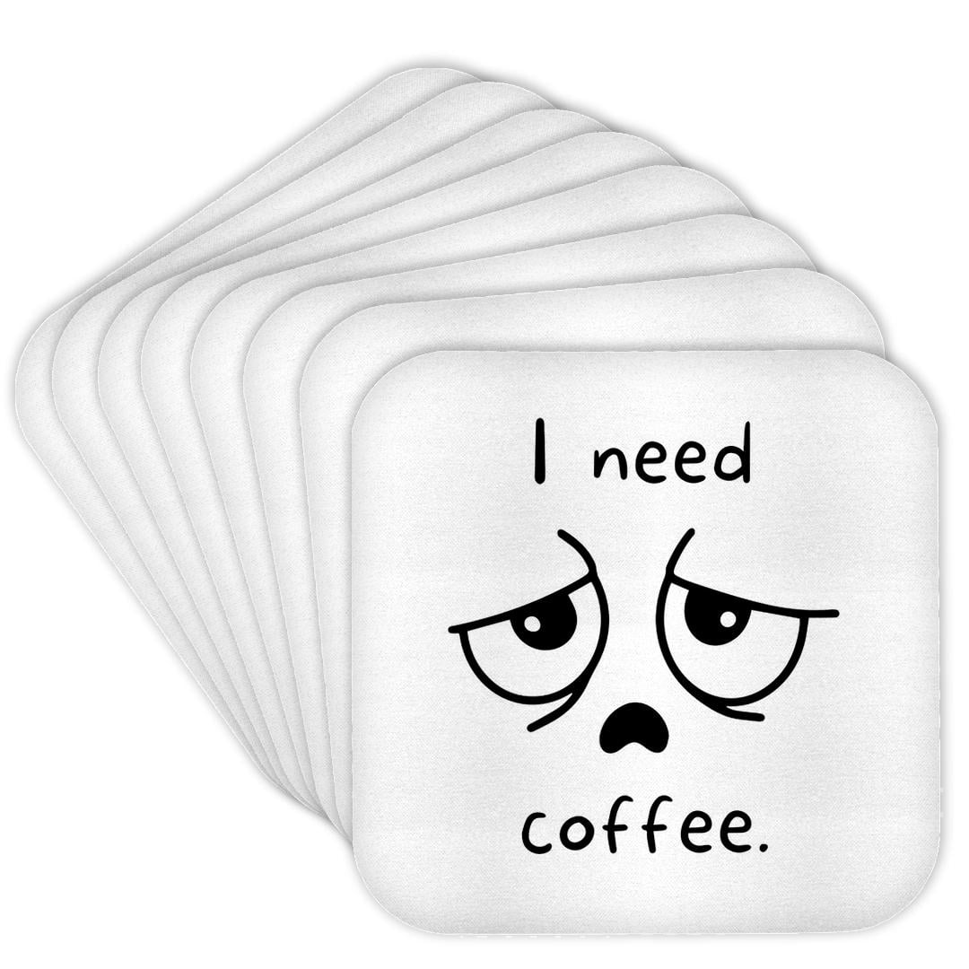 3drose, Funny Stressed Face - I Need Coffee, Set of 8 Coasters - Cork ...
