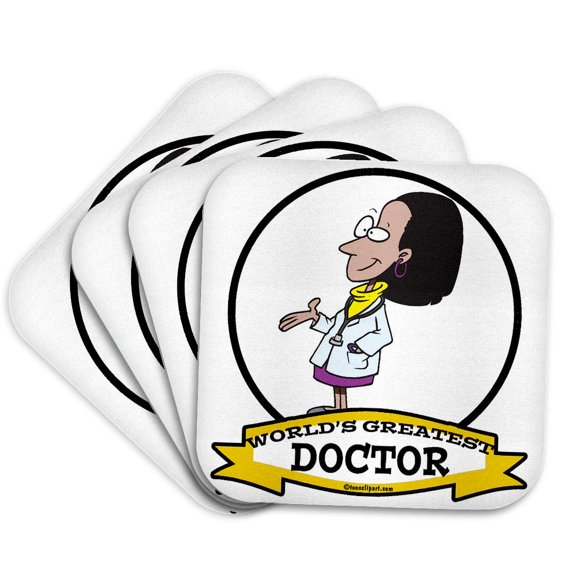 3drose, Funny Worlds Greatest Doctor Female Cartoon, Set of 4 Coasters ...