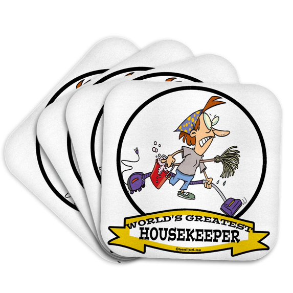 3drose, Funny Worlds Greatest Housekeeper Cartoon, Set of 4 Coasters ...