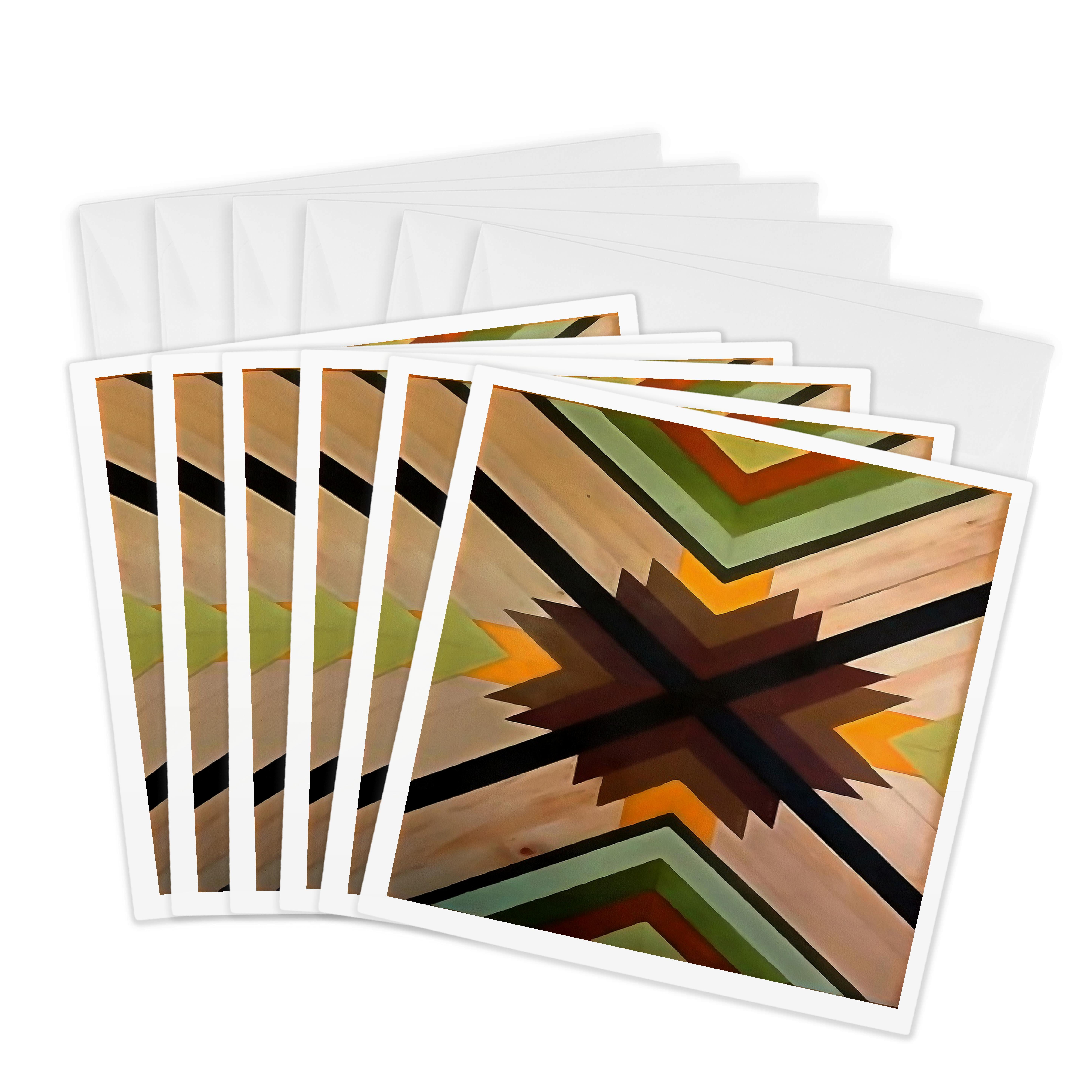 3drose, Geometric Wood Pattern, 6 Greeting Cards with Envelopes ...
