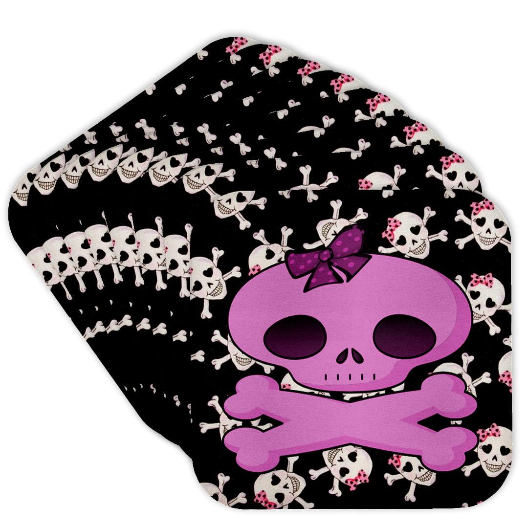 3drose, Girly Pink Skull with Bow on Skull Background, Set of 8 ...