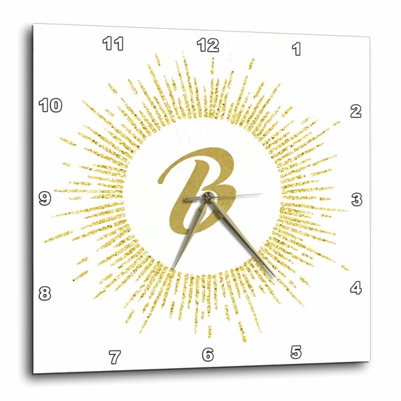 3drose Glam Gold Monogram Letter B In Gold Sun Rays 10x10 Wall Clock