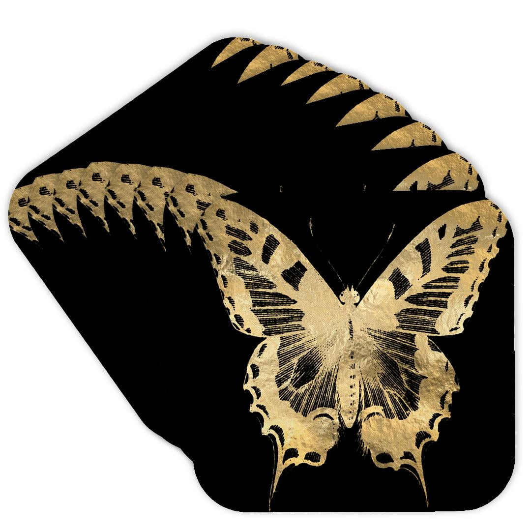 3drose, Glam Image of Gold Butterfly Illustration, Set of 8 Coasters ...