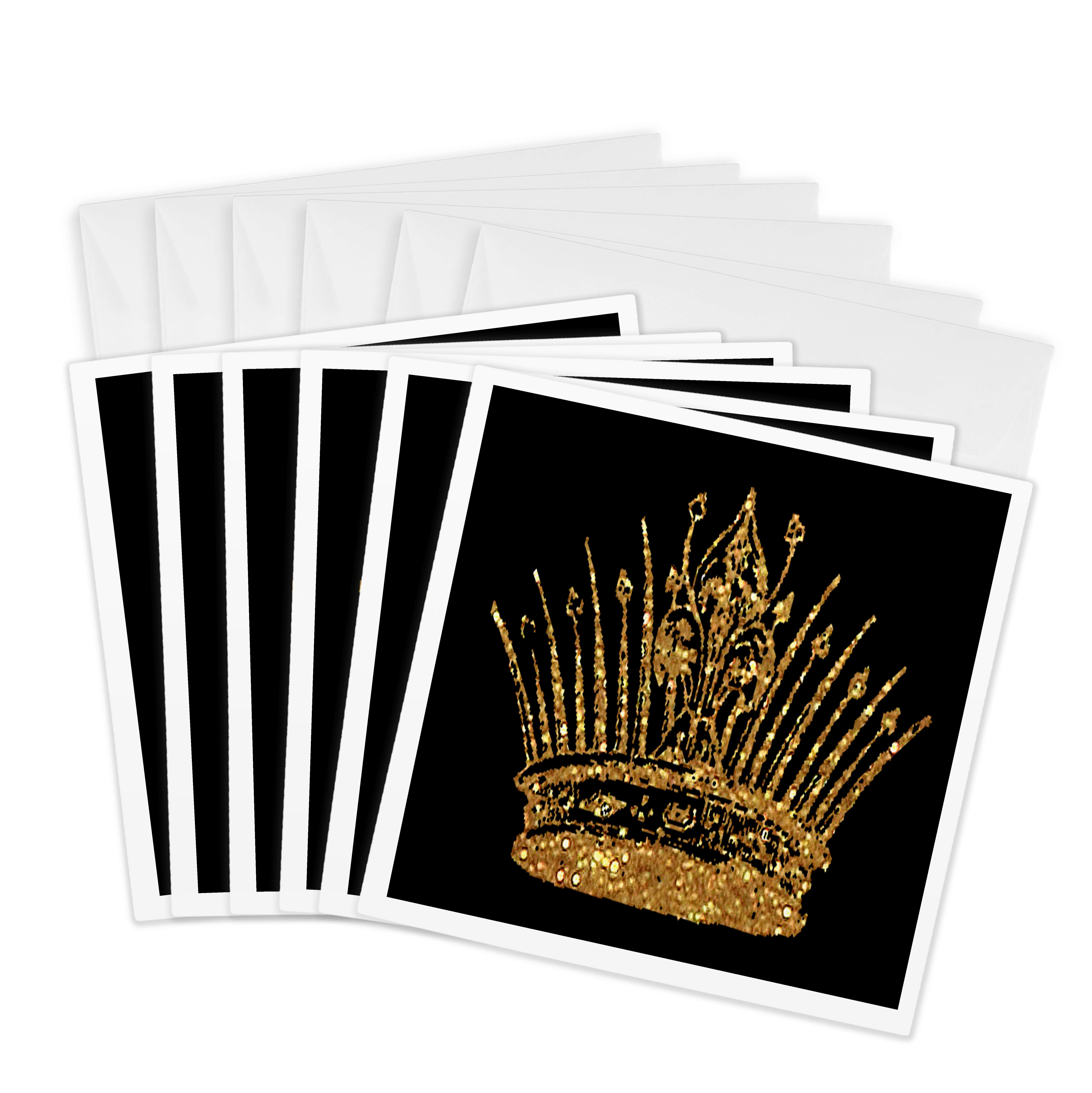 3drose, Glam Image of Gold Crown Illustration, 6 Greeting Cards with ...