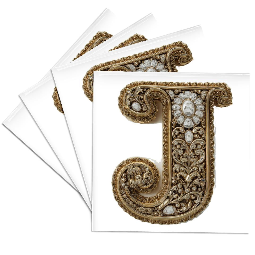 3drose, Glam Image of Gold Image of Diamond Monogram J, Set of 4 ...