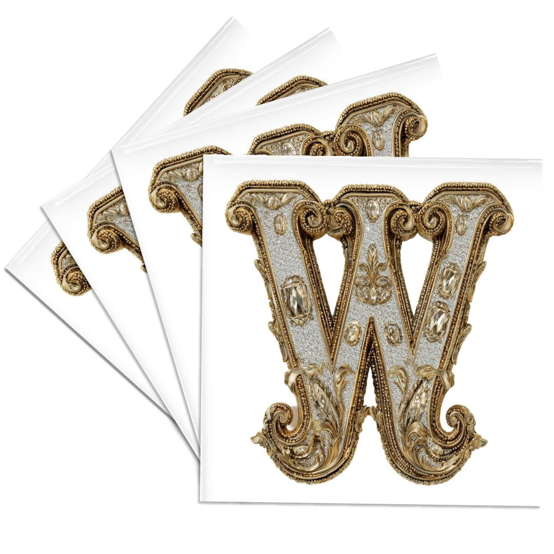 3drose, Glam Image of Gold Image of Diamond Monogram W, Set of 4 ...
