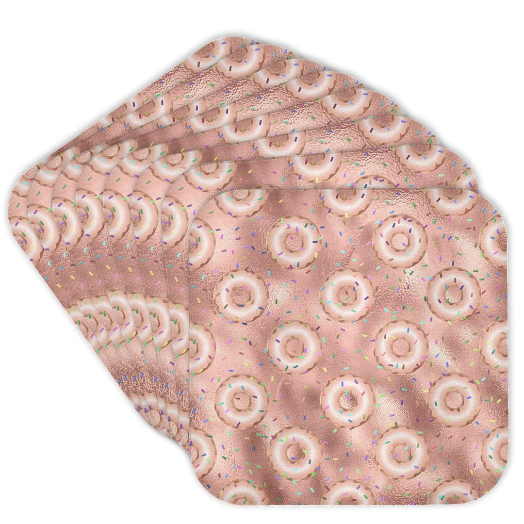 3drose, Glam Pink Image of Foil Sprinkle Donuts Pattern, Set of 8 ...