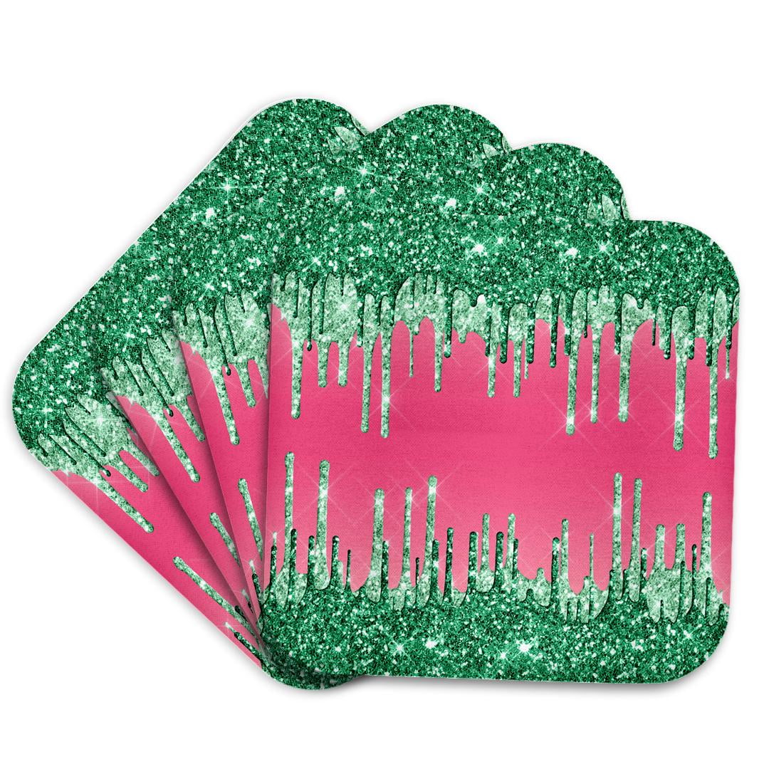 3drose, Glam Pink and Green Image of Glitter Drip, Set of 4 Coasters ...