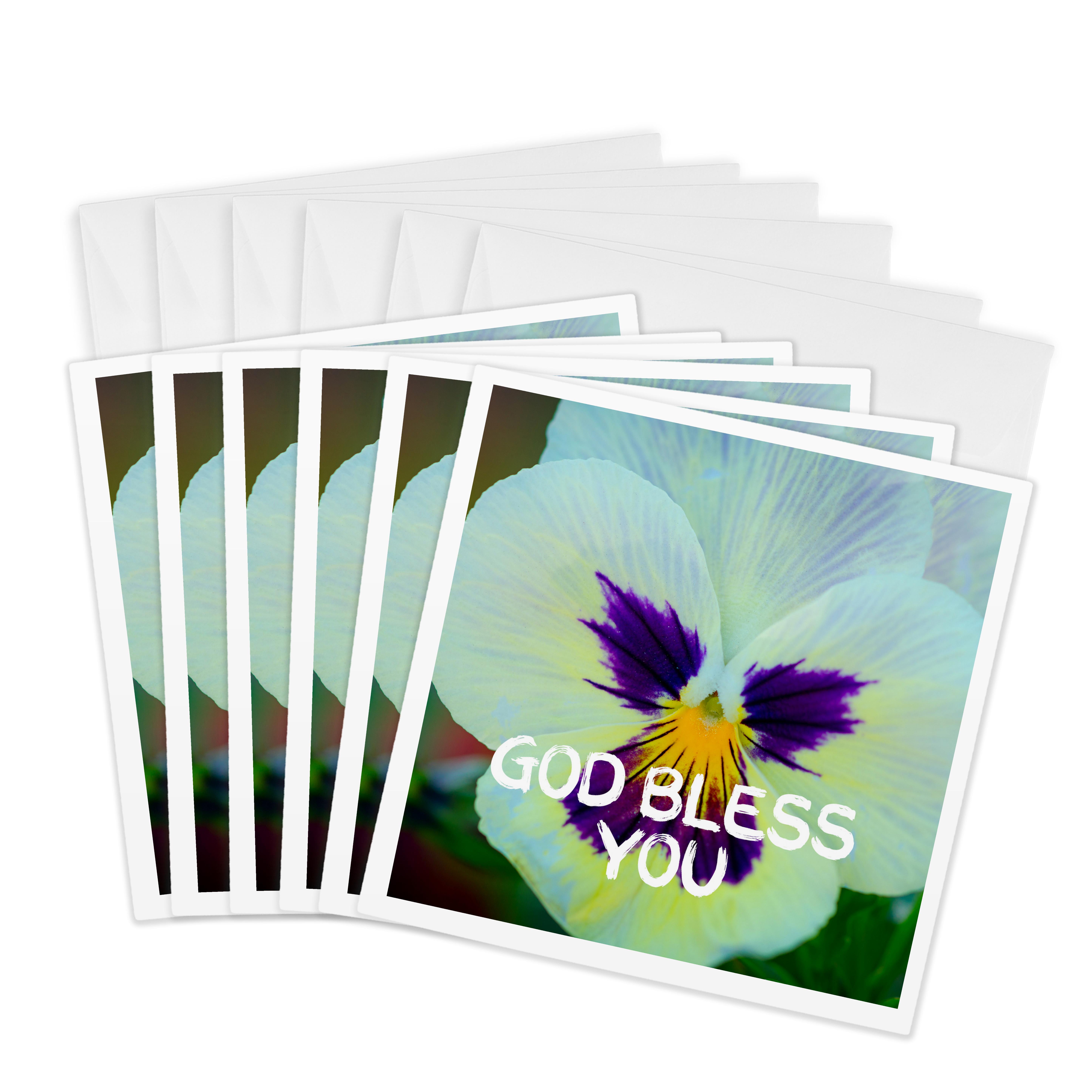 3drose, God Bless You Text over the Nice White and Purple Pansy Flower ...