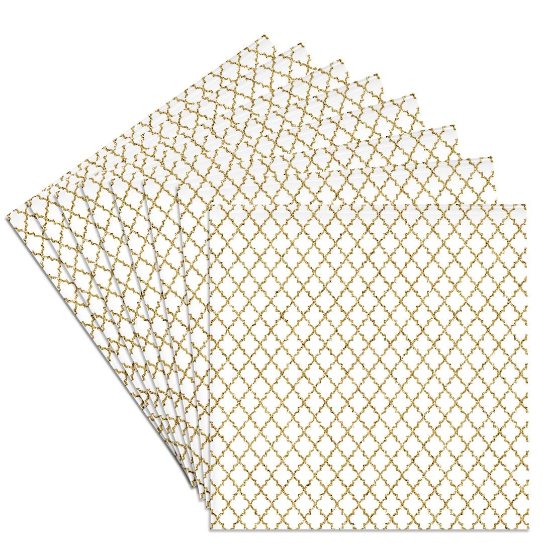 3drose, Gold Glitter Effect Quatrefoil Pattern, Set of 8 Ceramic Tile ...