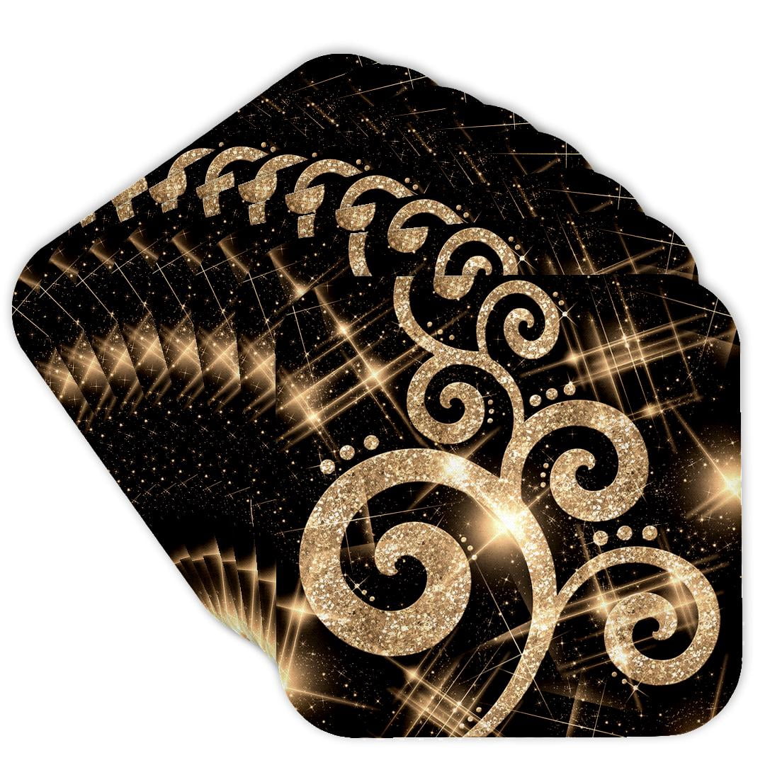 3drose, Gold Glitter Swirls and Dots, Set of 8 Coasters - Soft ...