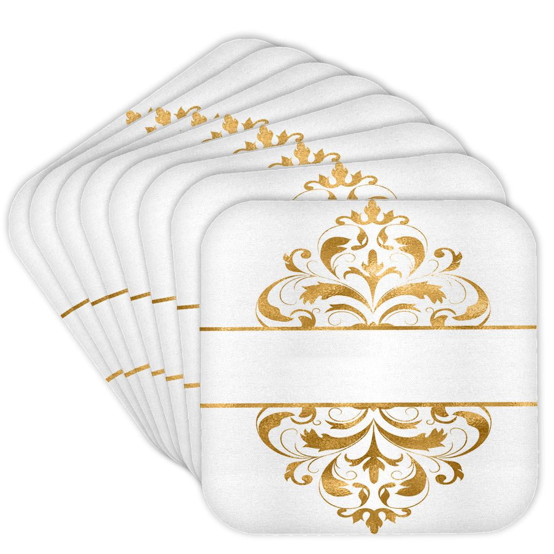 3drose, Gold and White up and down Flourish Design, Set of 8 Coasters ...