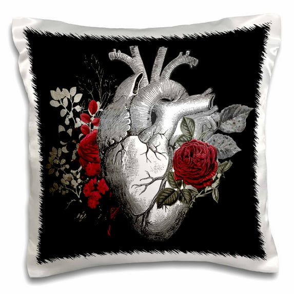 3drose, Gothic Image of Silver Heart Organ with Red Flowers Graphic ...