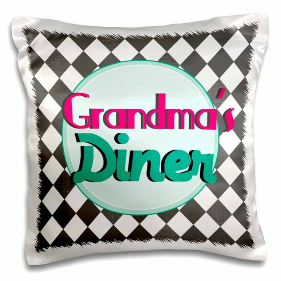 3drose, Grandmas Diner Sign on Black and White Diamonds Retro Hot Pink ...