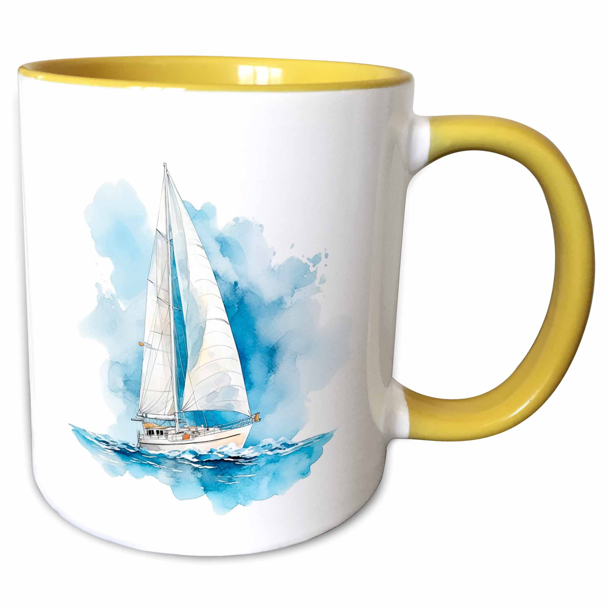 3drose, Graphic of Sailboat on Open Water. Ai Generated., 15oz Two-tone ...