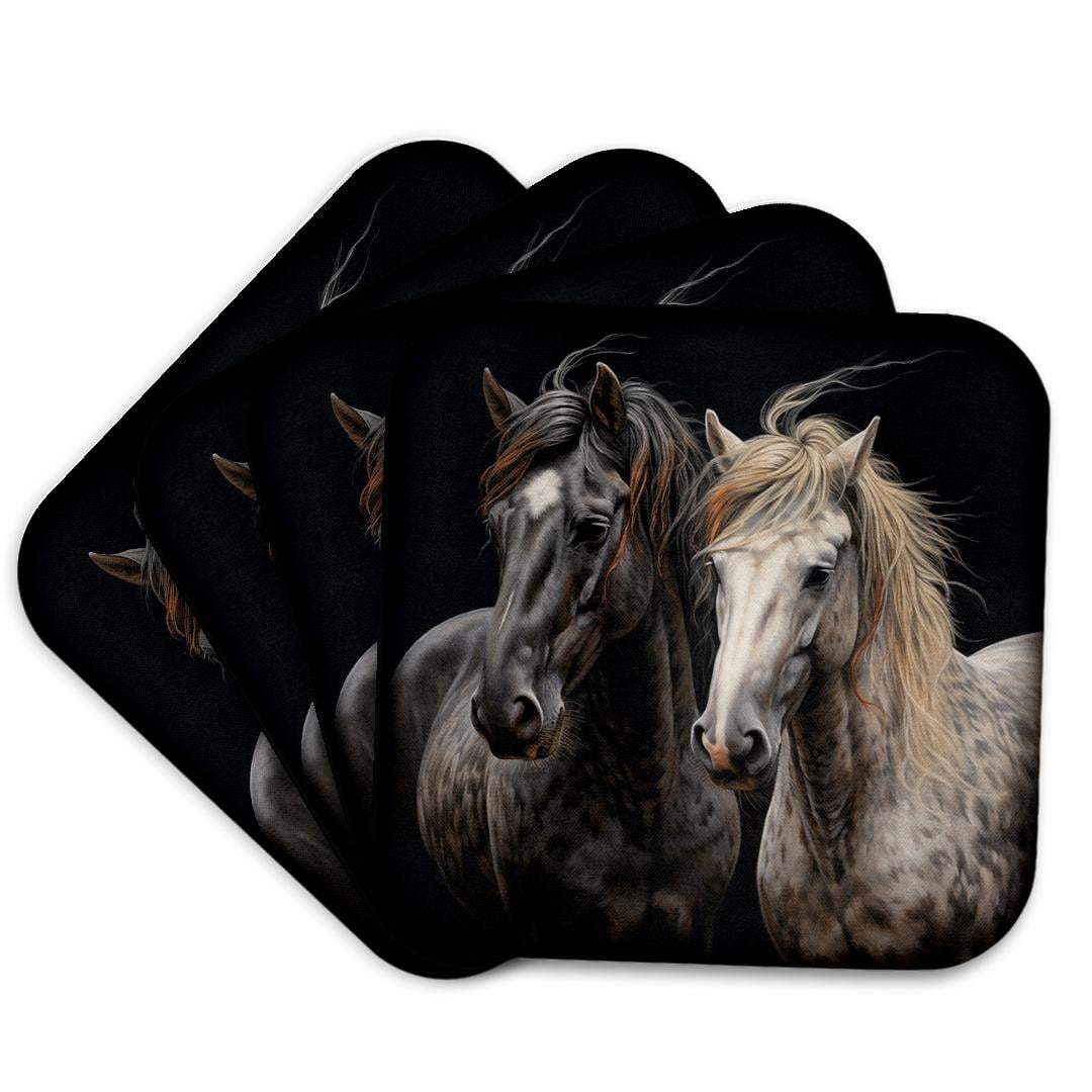 3drose, Graphic of Two Horses. Ai Generated, Set of 4 Coasters - Cork ...