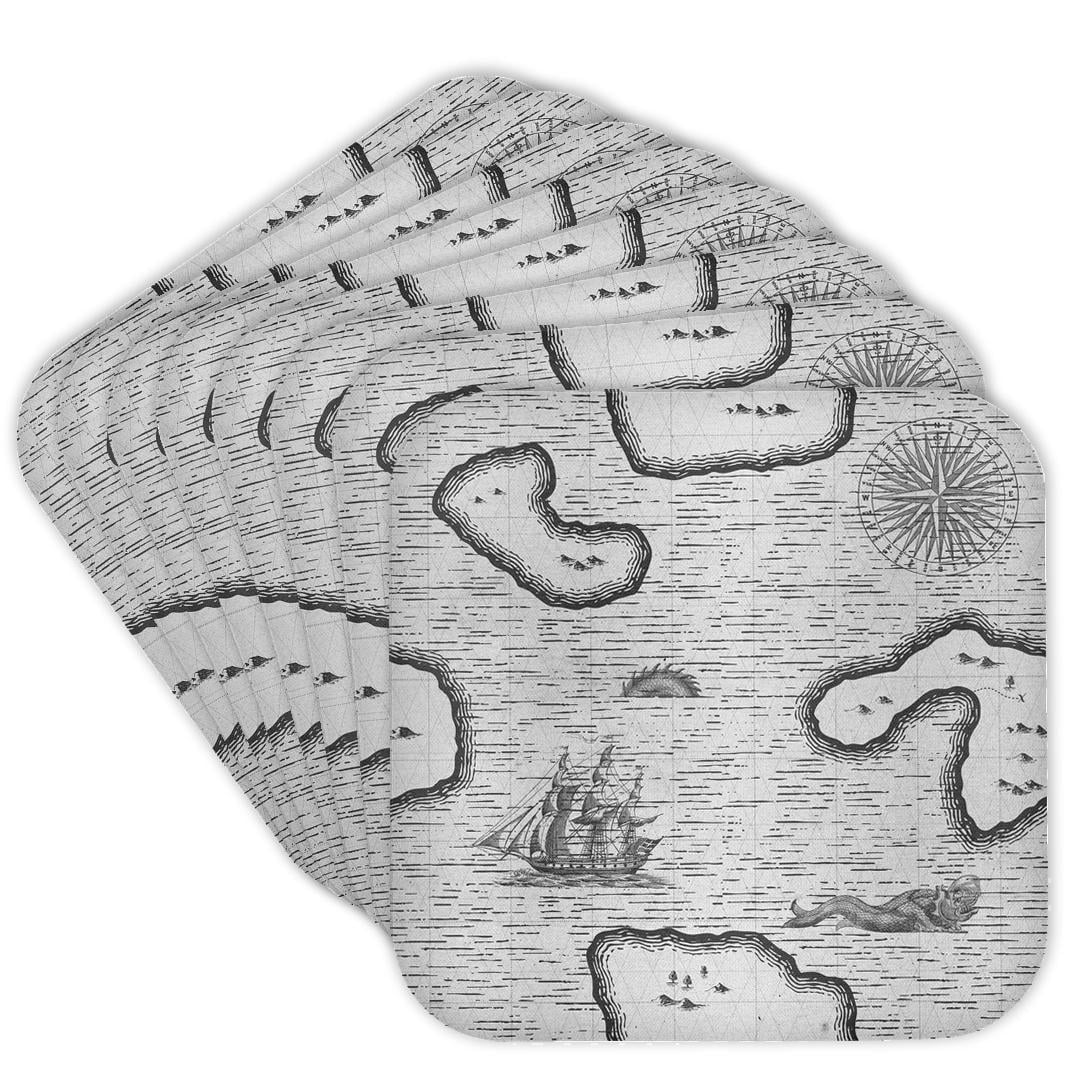3drose, Gray Pirates Treasure Map, Set of 8 Coasters - Cork - Walmart.com