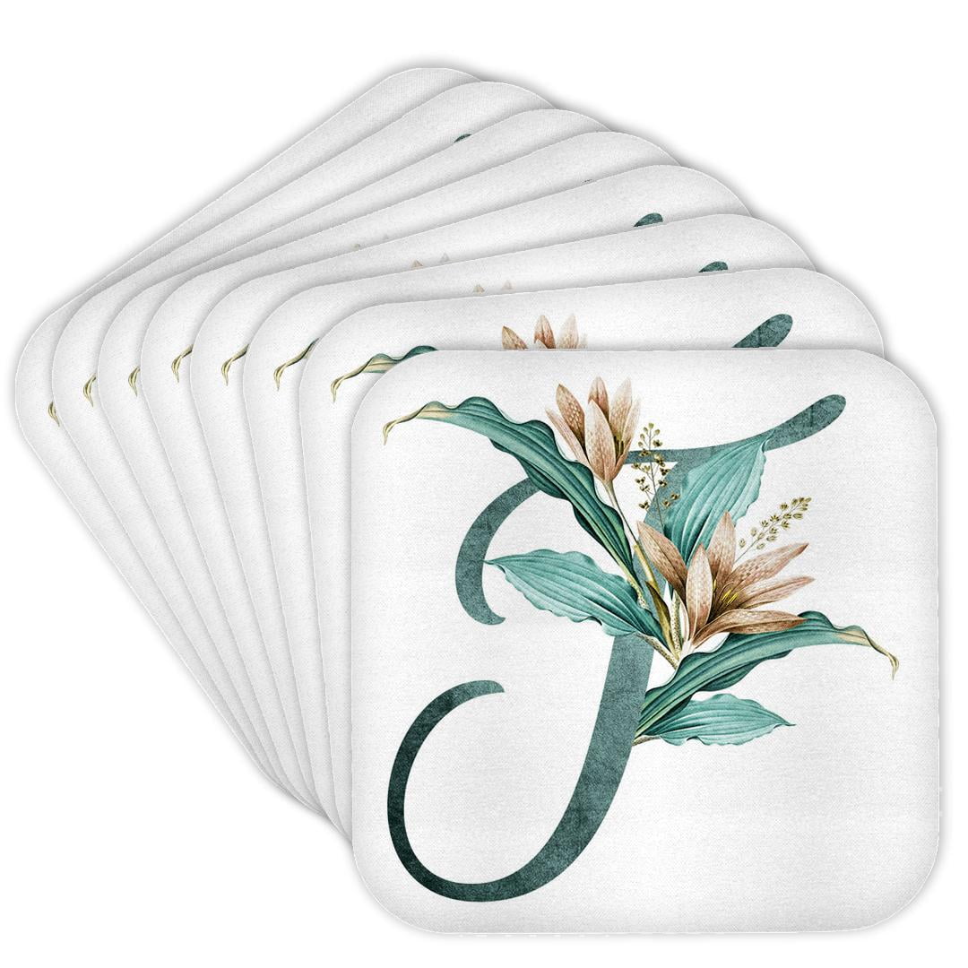 3drose, Green Boho Lily Monogram Initial T, Set of 8 Coasters - Cork ...