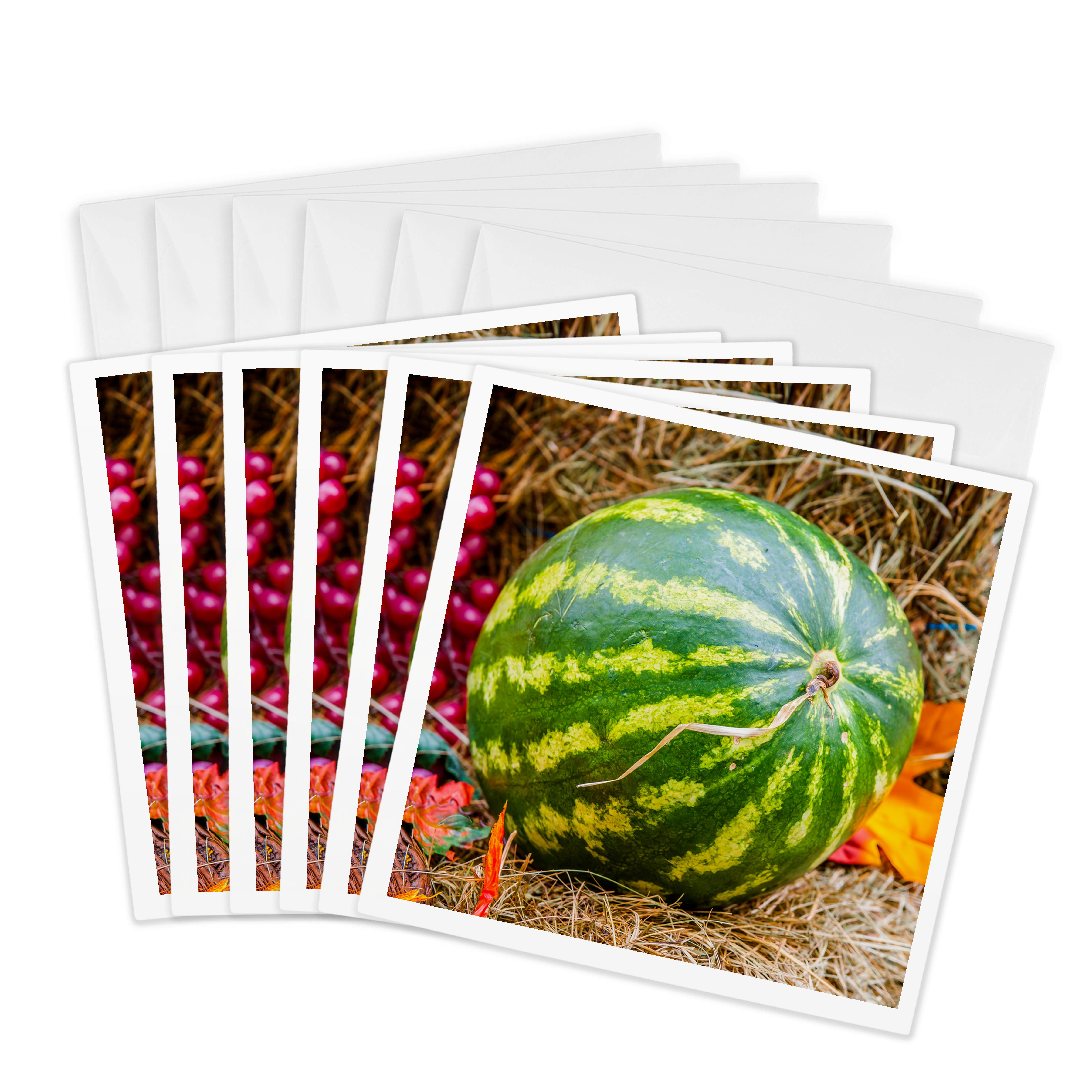 3drose, Green Fresh Watermelon on Hay, 6 Greeting Cards with Envelopes ...