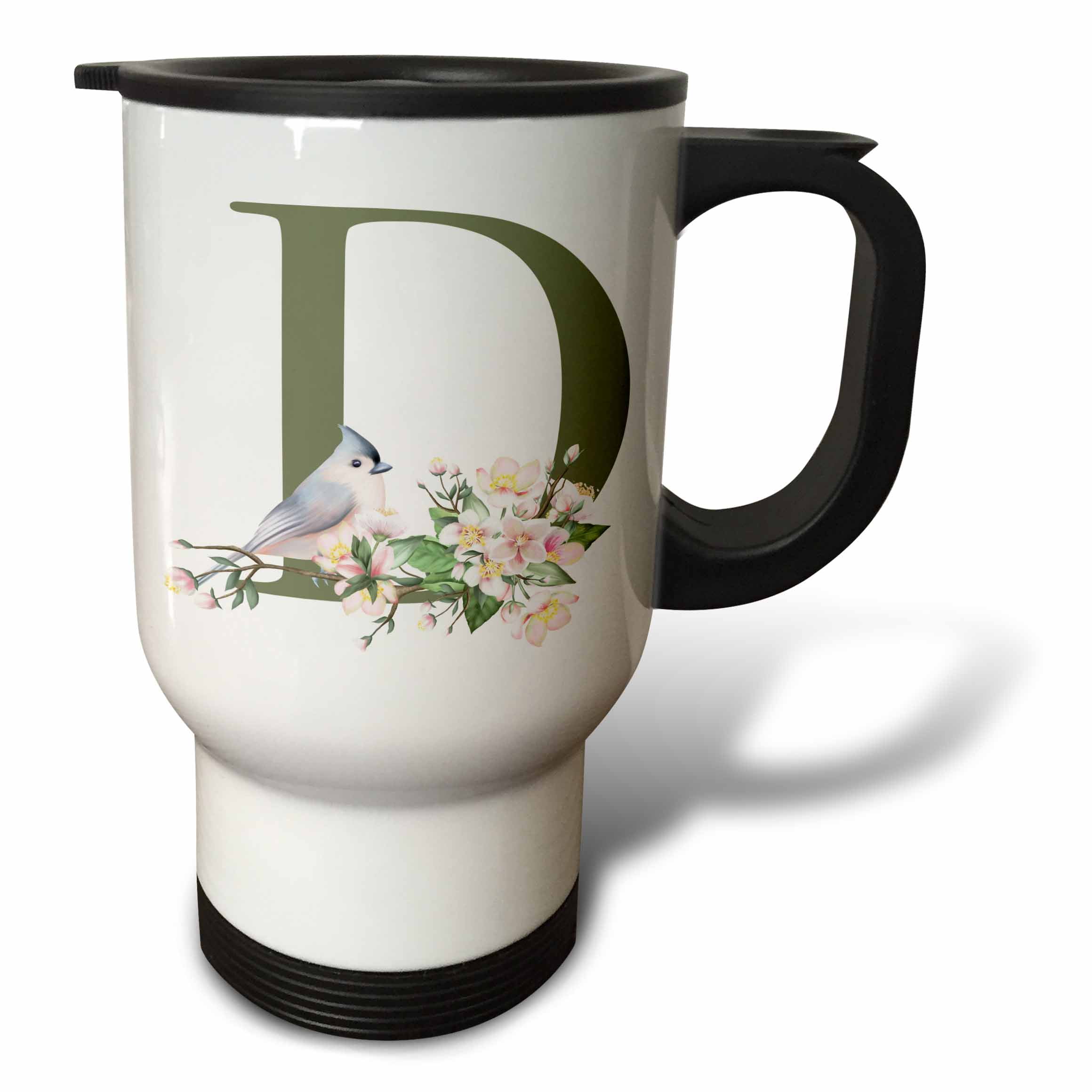 3drose, Green Monogram Initial D Pretty Floral and Bird, 14oz Stainless ...