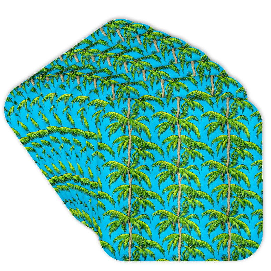 3drose, Green Palm Tree Pattern Against a Blue Background, Set of 8 ...