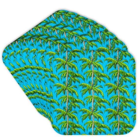 3drose, Green Palm Tree Pattern Against a Blue Background, Set of 8 ...