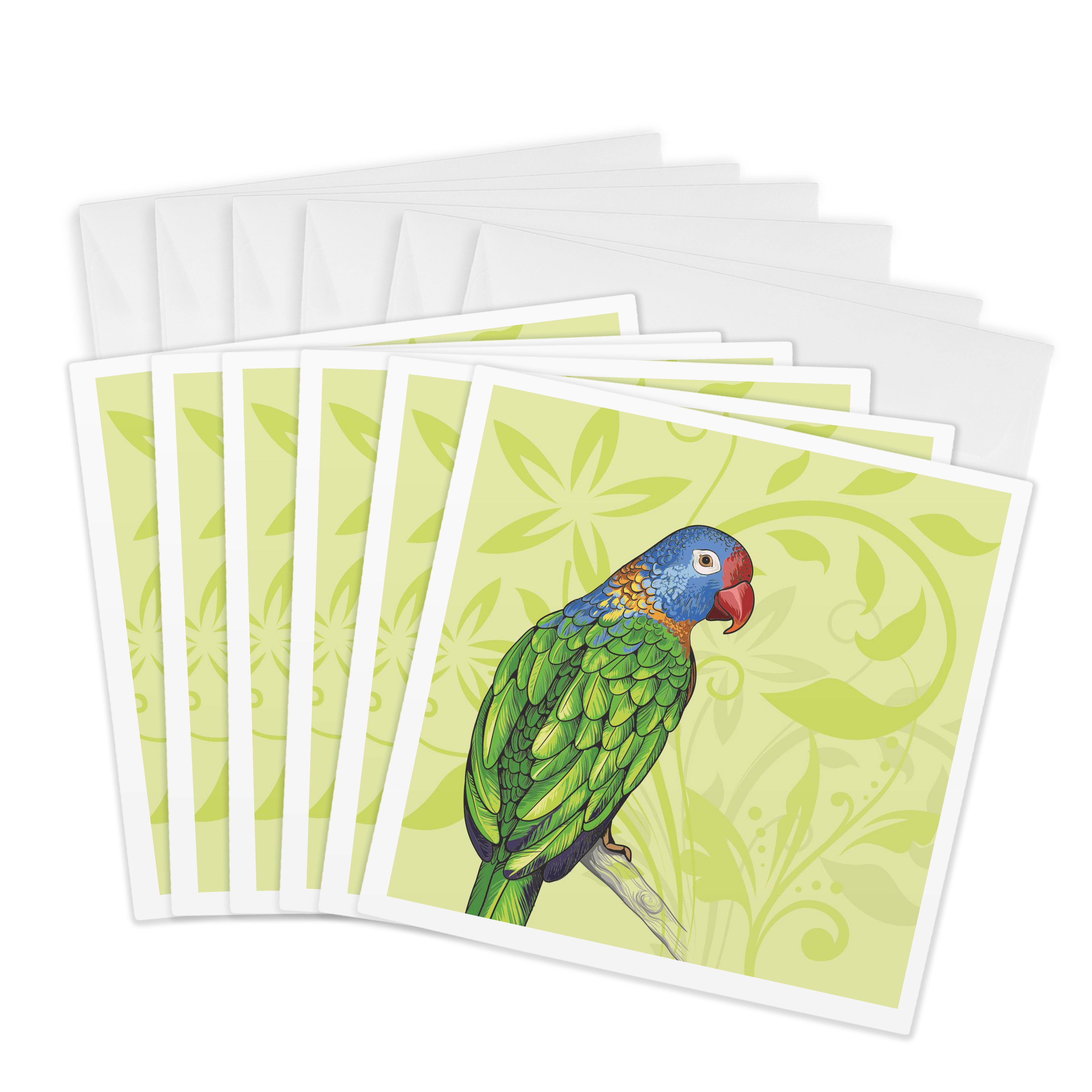 3drose, Green Parrot Green Pattern, 6 Greeting Cards with Envelopes ...
