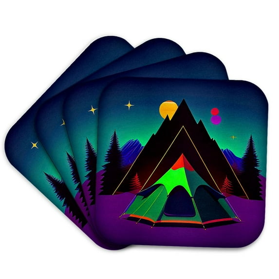 3drose, Green Tent, Black Mountains, Yellow Moon. Fantasy Art. Happy ...