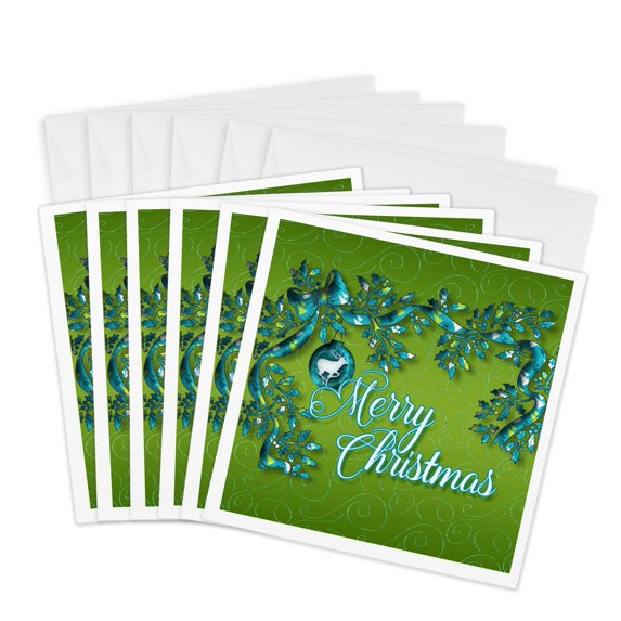 3drose, Green and Turquoise Blue Merry Christmas Modern Boughs of Holly ...