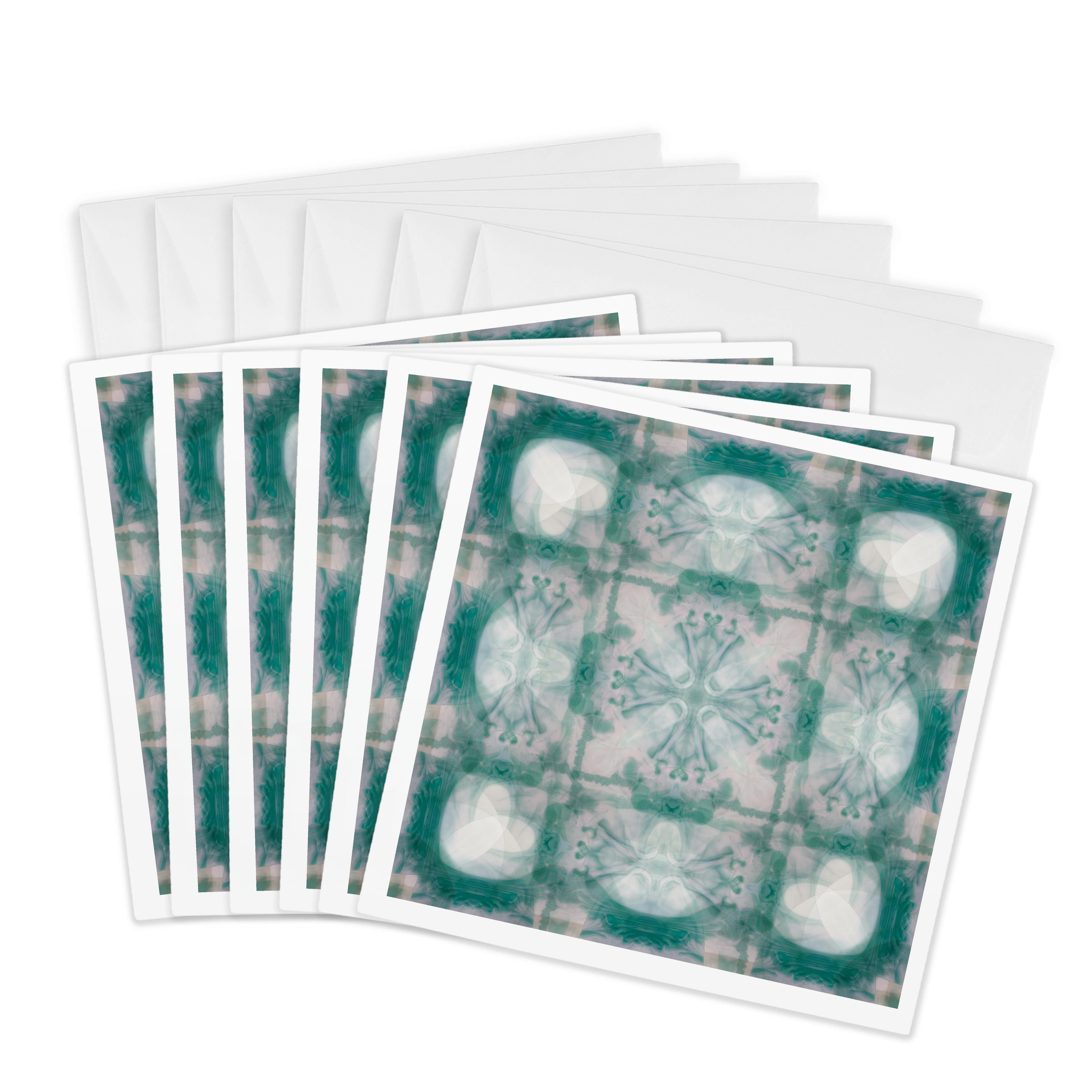3drose, Green and White Abstract., 6 Greeting Cards with Envelopes ...
