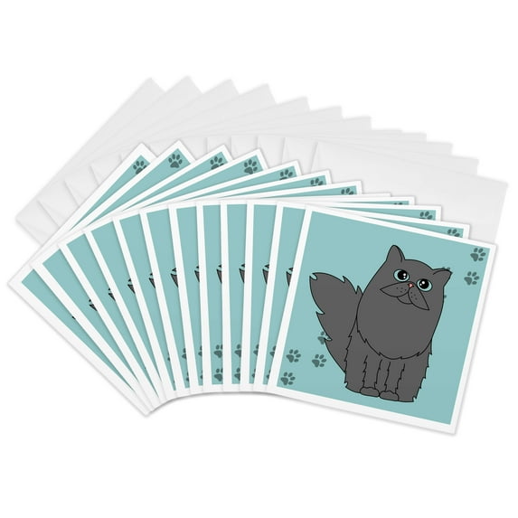 3drose, Grey Long-haired Persian Cat Blue Eyes Paw-print, 12 Greeting ...