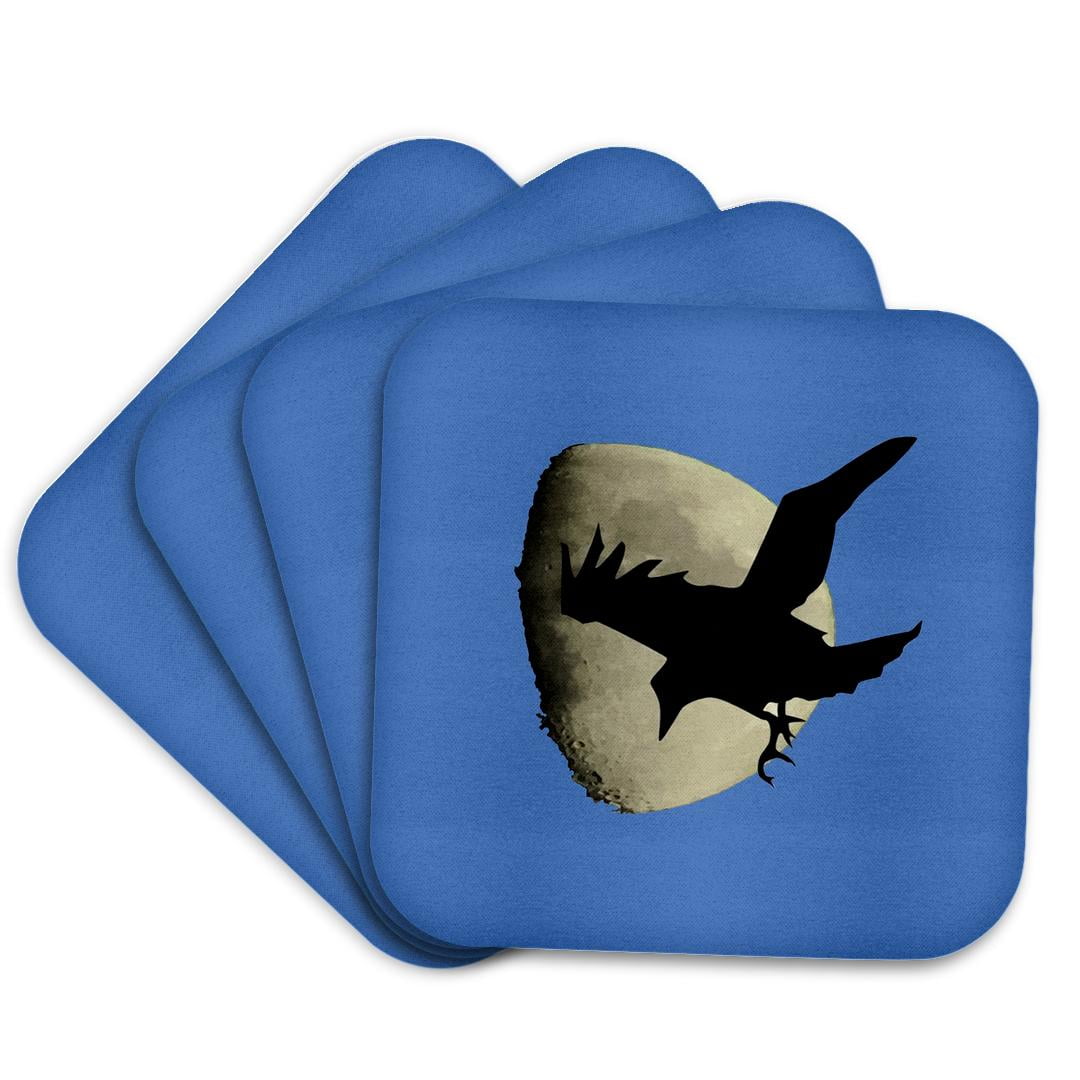 3drose, Half Moon with Flying Raven Crow Silhouette, Set of 4 Coasters ...