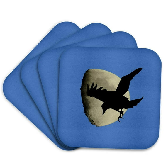 3drose, Half Moon with Flying Raven Crow Silhouette, Set of 4 Coasters ...