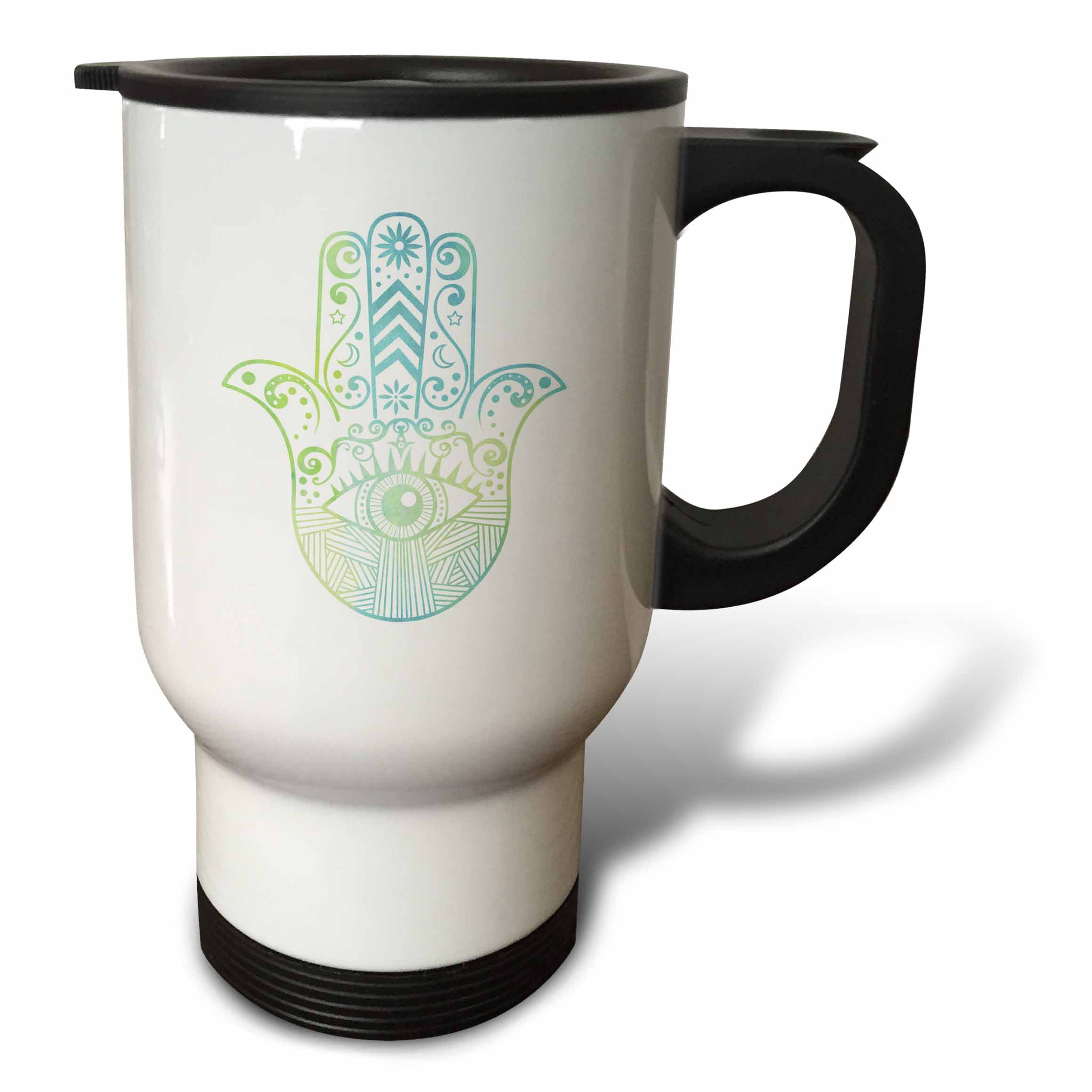 3drose, Hamsa Hand Green and Blue Watercolor, 14oz Stainless Steel ...