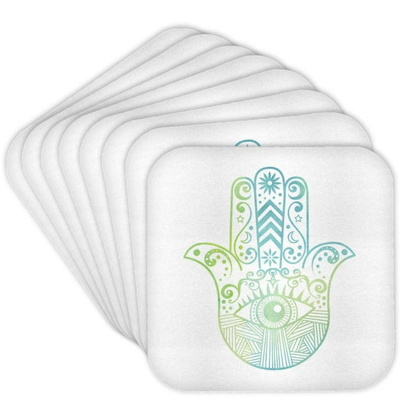 3drose, Hamsa Hand Green and Blue Watercolor, Set of 8 Coasters - Cork ...