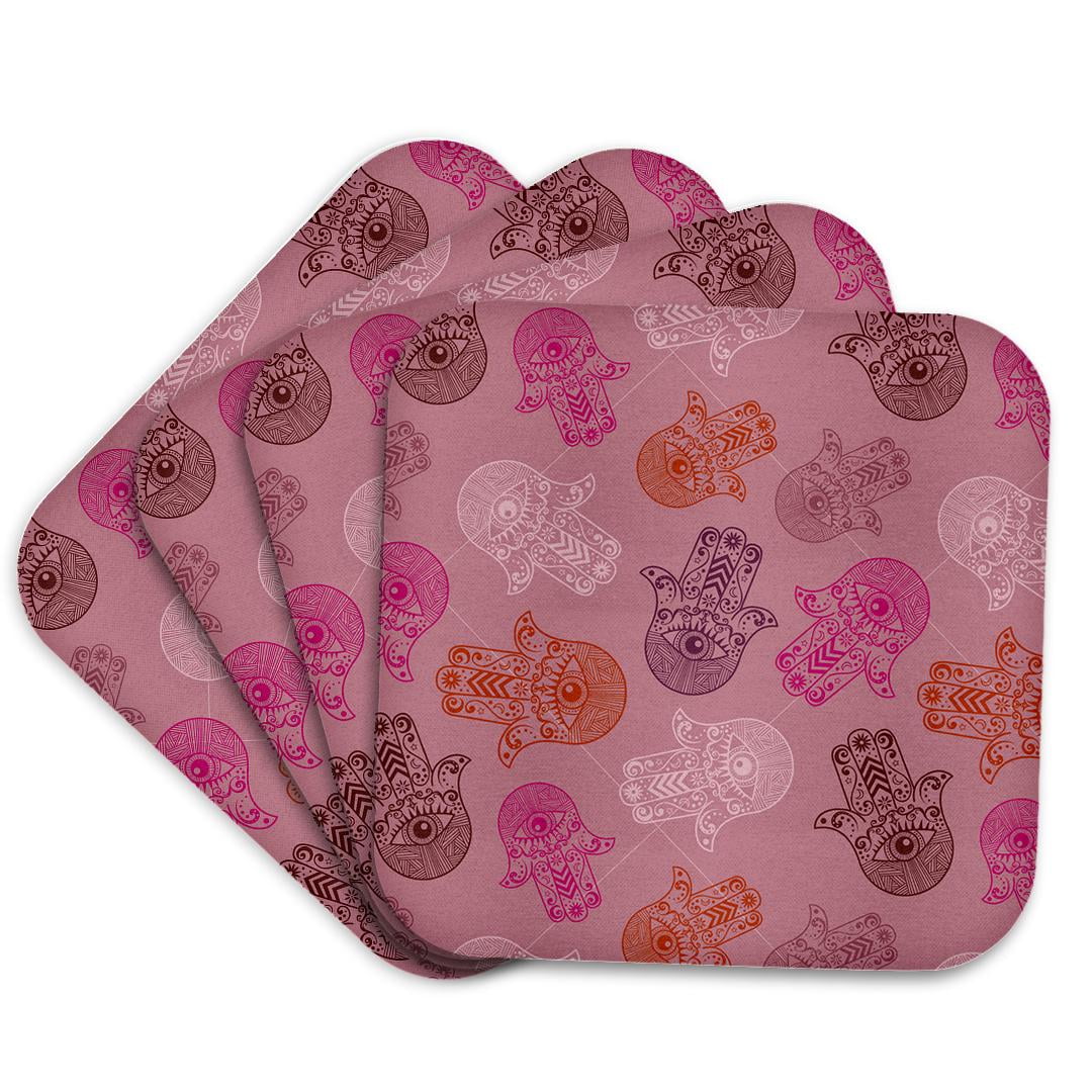 3drose, Hamsa Hand Pattern Mauve Pink and Purple, Set of 4 Coasters ...
