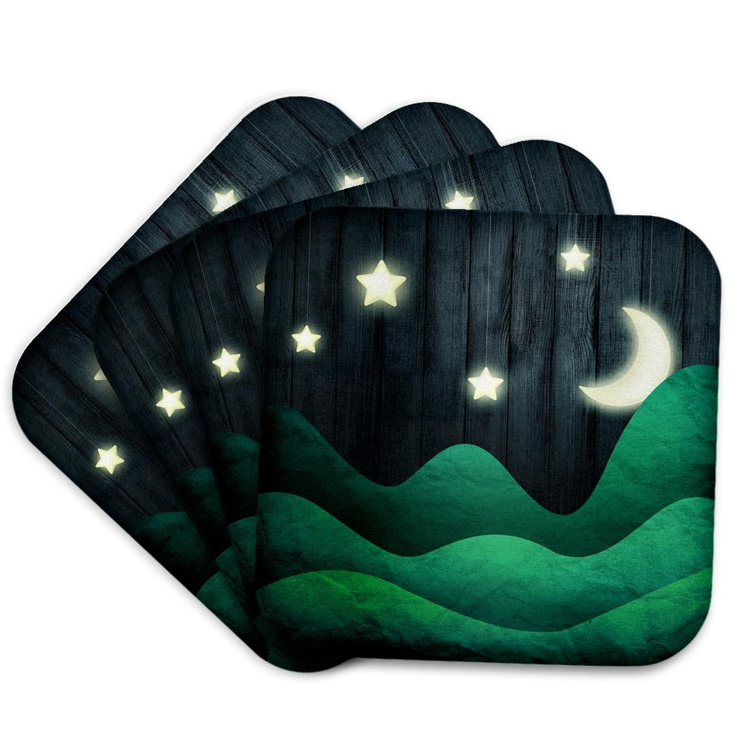 3drose, Hanging Moon and Stars Against an Image of Blue Wood Scene, Set ...