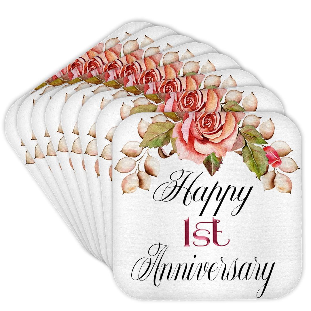 3drose, Happy 1st Anniversary Image of Watercolor Peach Rose Floral, Set of 8 Coasters - Cork ...