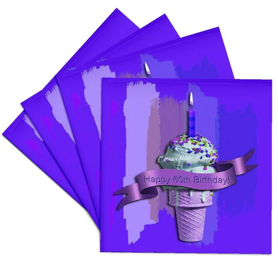 3drose, Happy 60th Birthday, Ice Cream Cone on Abstract, Purple, Set of ...