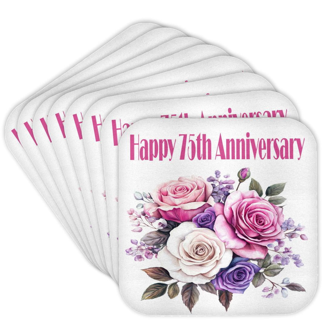 3drose, Happy 75th Anniversary Pretty Pink Roses, Set of 8 Coasters ...