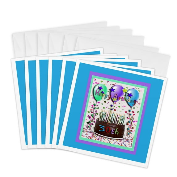 3drose, Happy Birthday 30th Chocolate Cake, 6 Greeting Cards with ...
