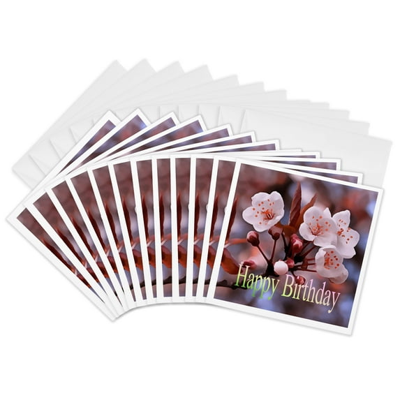 3drose, Happy Birthday Cherry Blossom Artistic Design, 12 Greeting ...