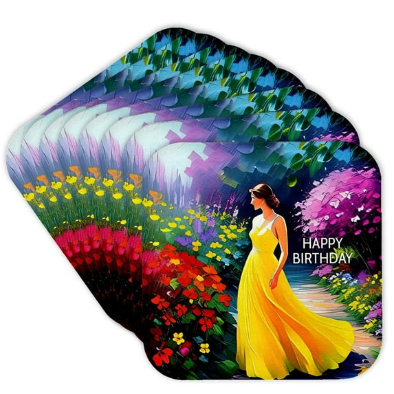 3drose, Happy Birthday. Stylish Lady in Yellow Dress in the Fantasy ...