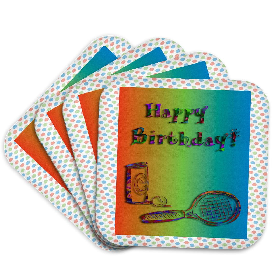 3drose, Happy Birthday Tennis Racket and Balls, Set of 4 Coasters ...