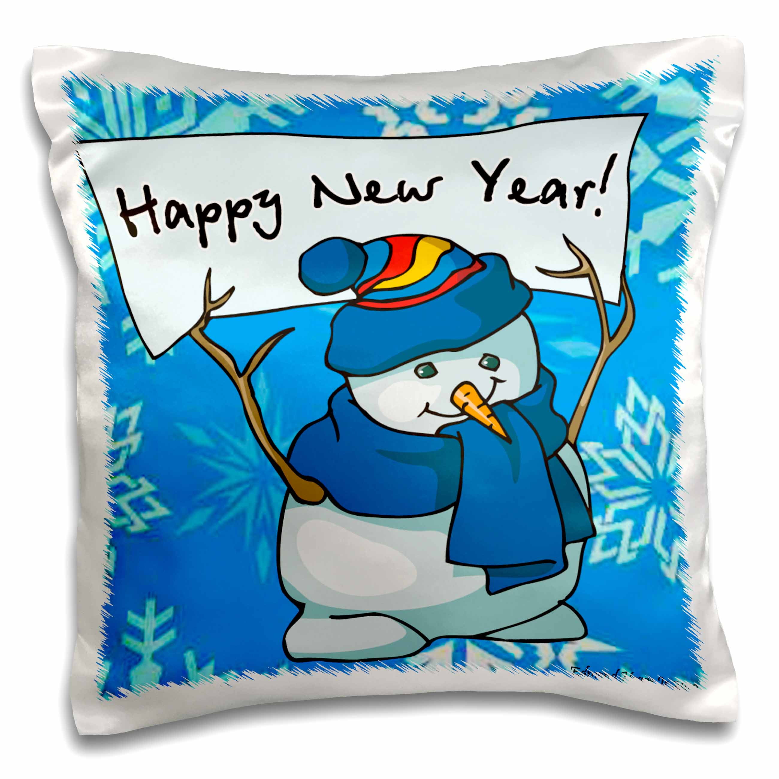 3drose, Happy New Year Snowman with Snowflake Background, 16x16 inch ...