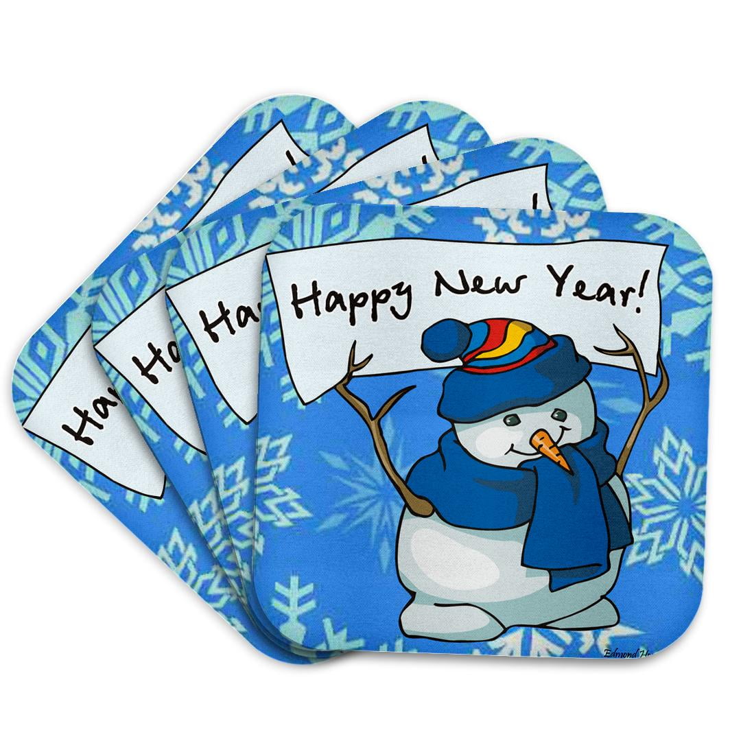 3drose, Happy New Year Snowman with Snowflake Background, Set of 4 ...
