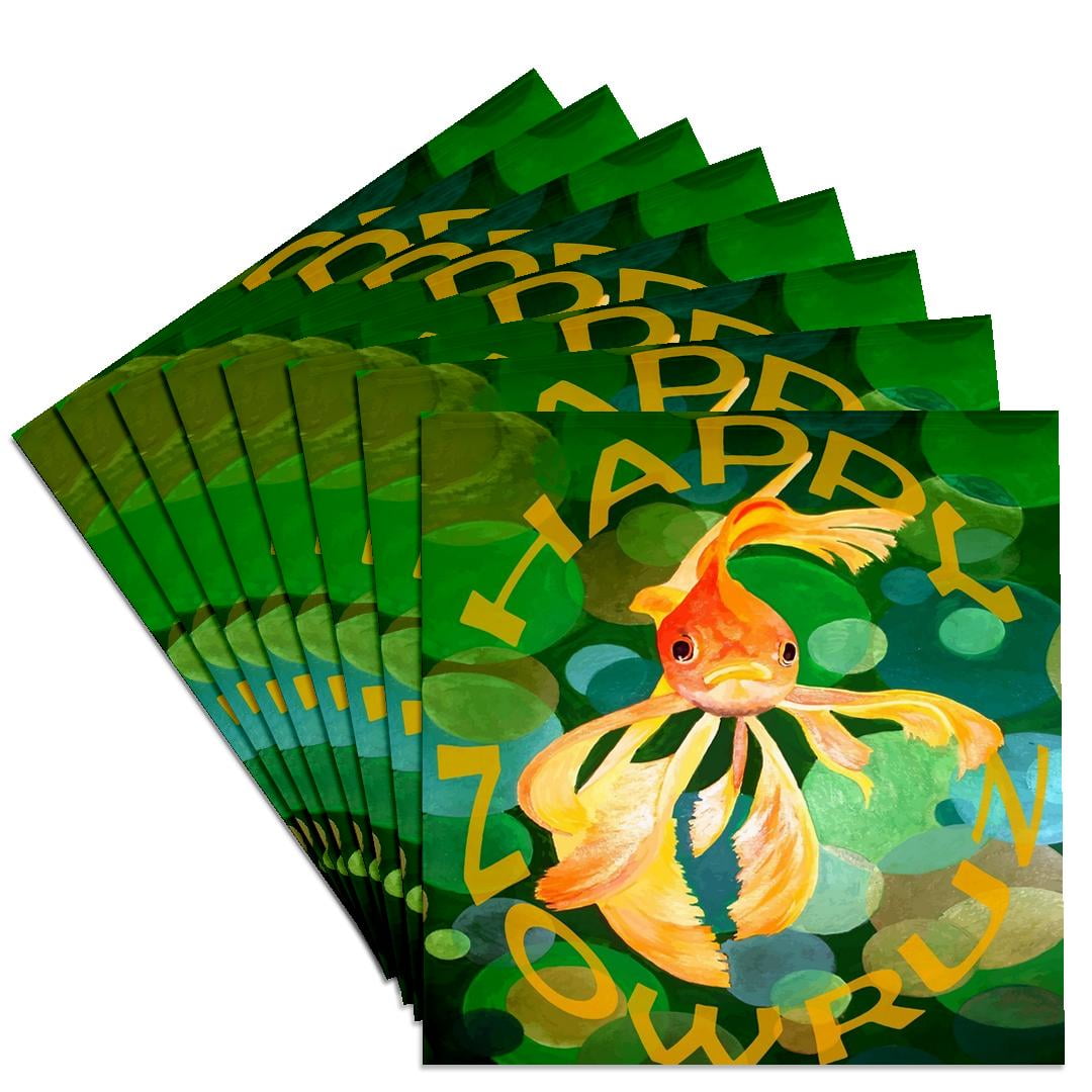 3drose, Happy Nowruz Goldfish on a Background of Green Bubbles, Set of ...